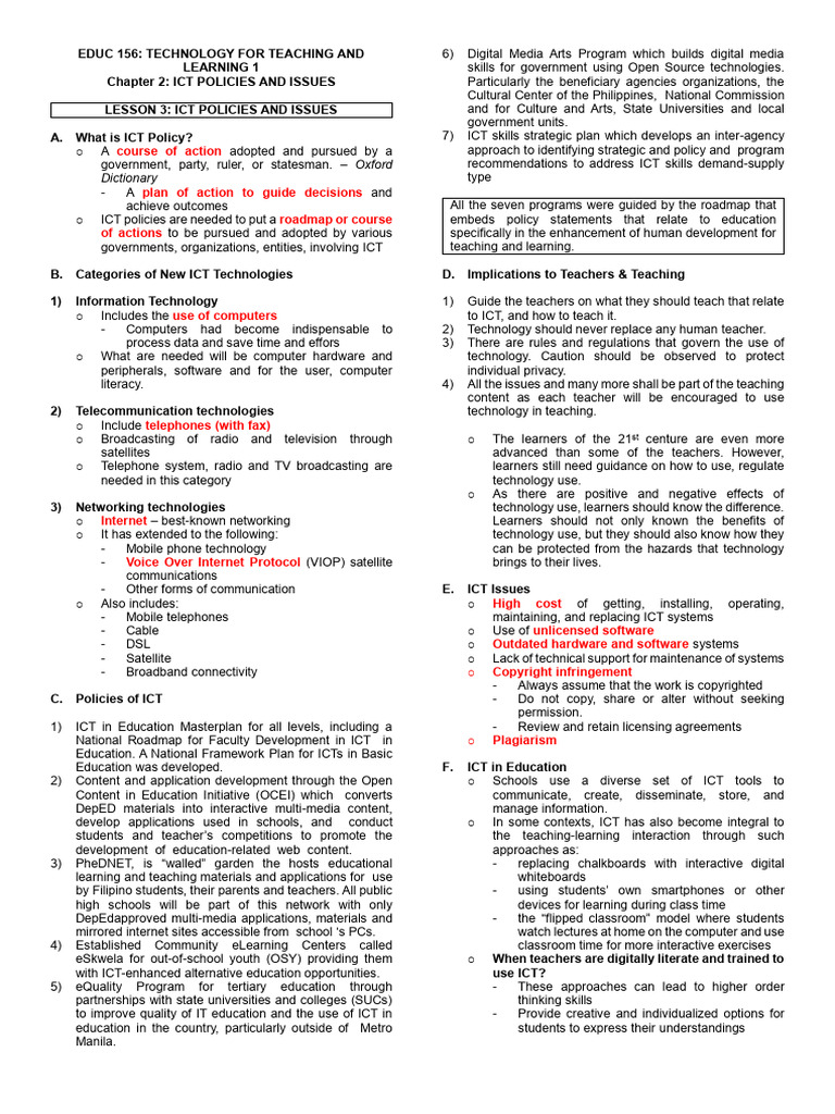 Unit II ICT POLICIES AND ISSUES | PDF | Educational Technology | Malware