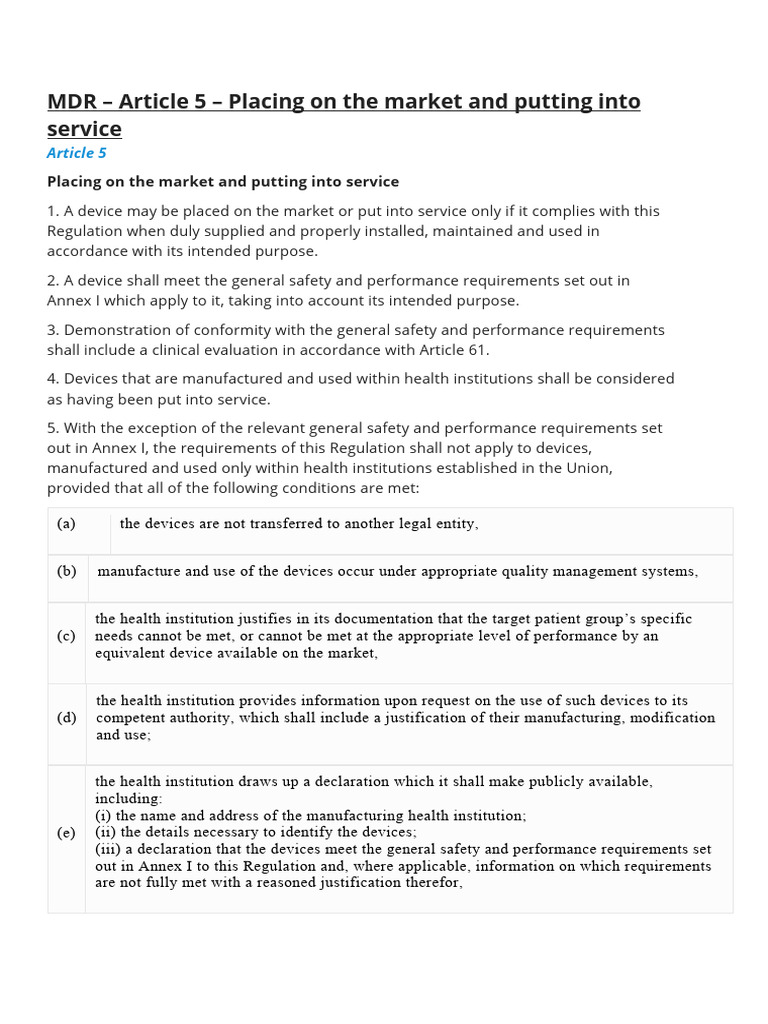 MDR Article 5 | PDF
