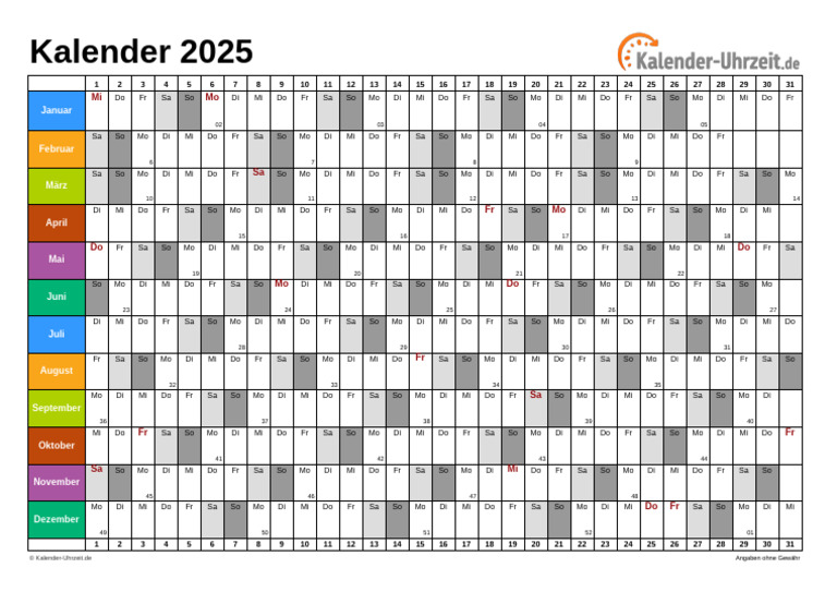 Kalender 2025 Quer Bunt | PDF