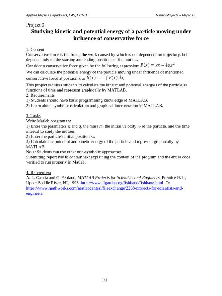 Project - 09 Studying Kinetic and Potential Energy of A Particle Moving Under Influence of ...