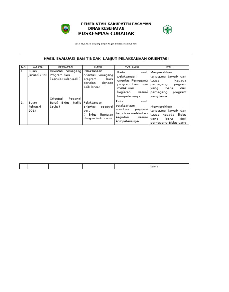 Evaluasi Dan Tindak Lanjut Orientasi | PDF