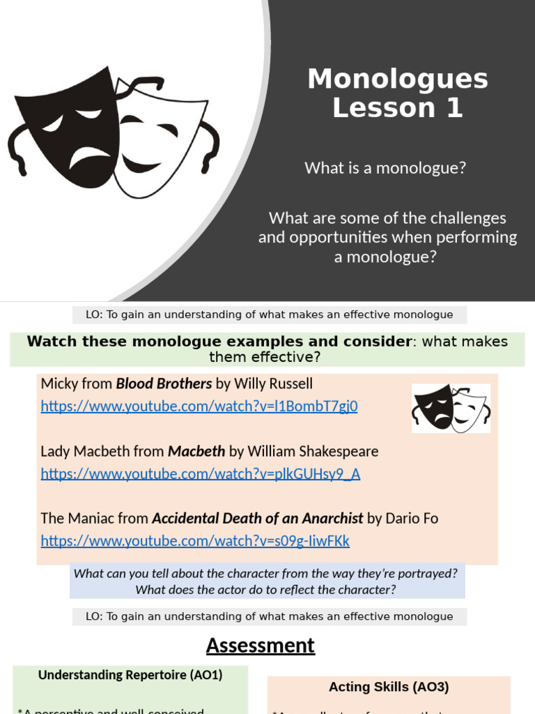 Monologues Lesson 1 and 2 | PDF