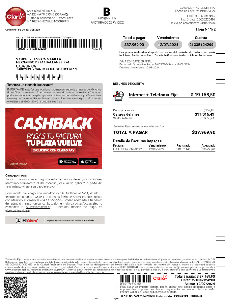 Factura Claro 06 2024 | PDF