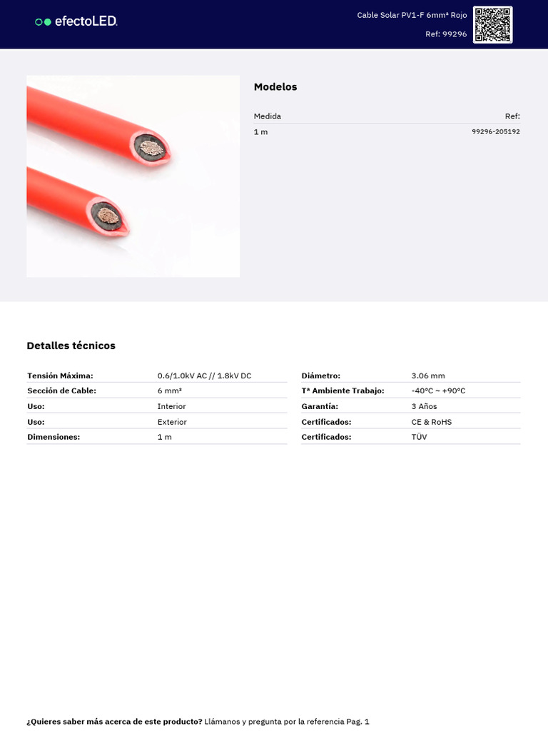 Cable Solar PV1-F 6mm Rojo | PDF