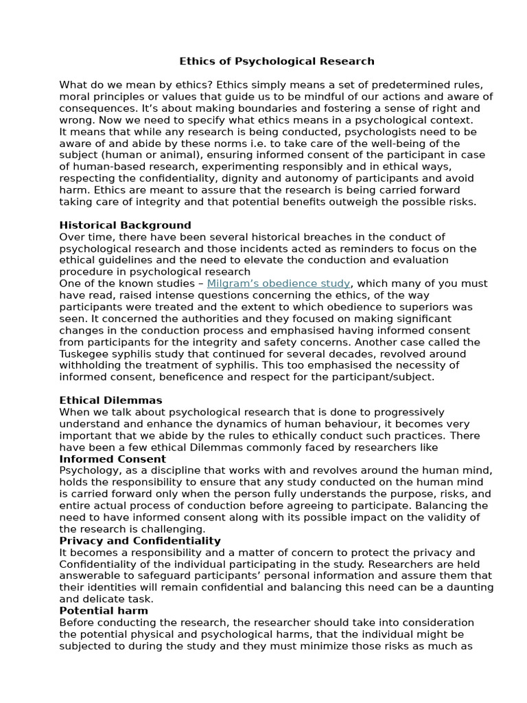 Ethics of Psychological Research | PDF | Informed Consent | Obedience ...