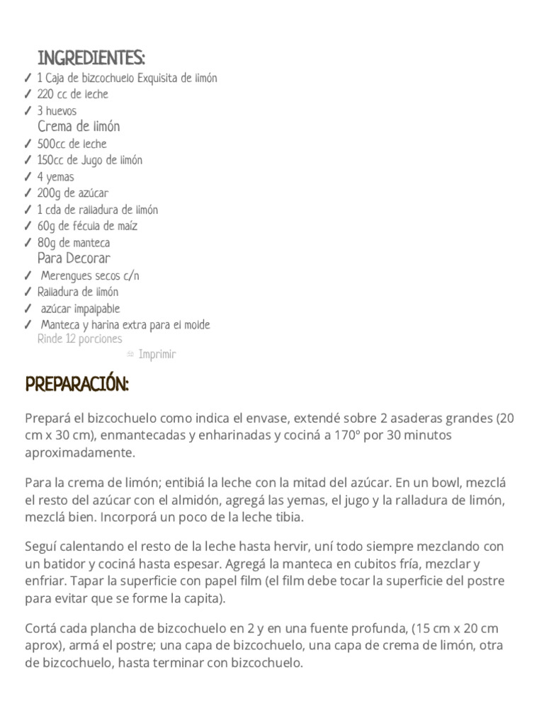 Postre de limón - Exquisita - Recetas dulces | PDF