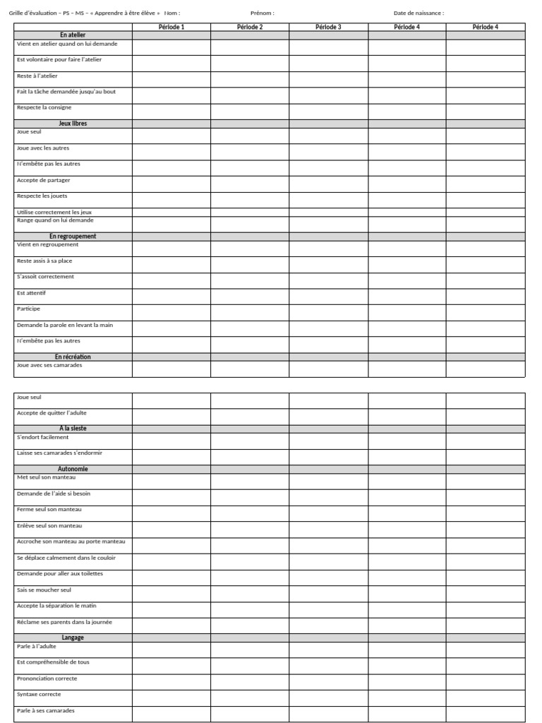 Grille D'évaluation PS MS | PDF