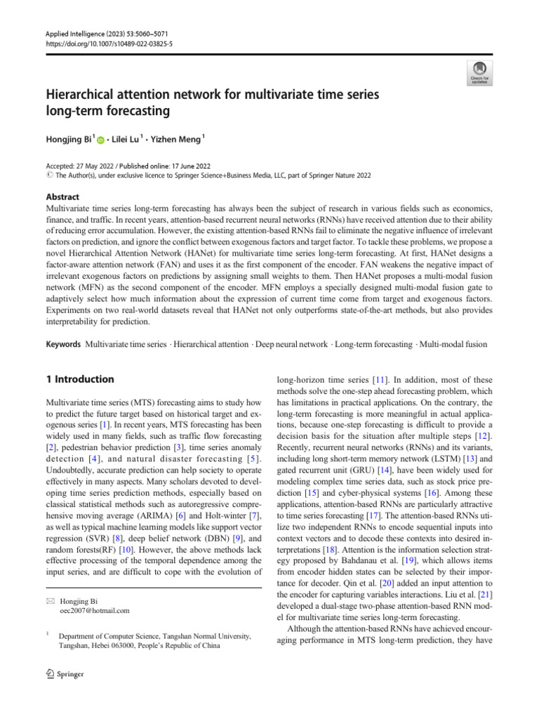 2023-Hierarchical Attention Network For Multivariate Time Series | PDF ...