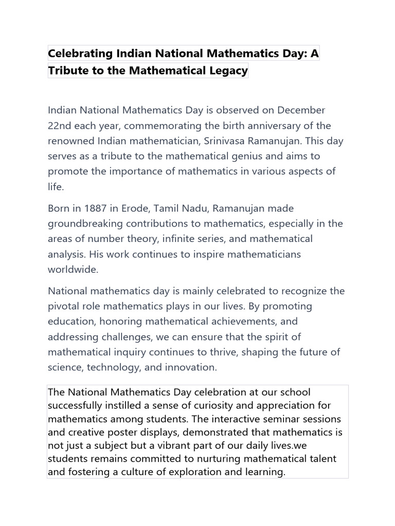Celebrating National Mathematics Day | PDF