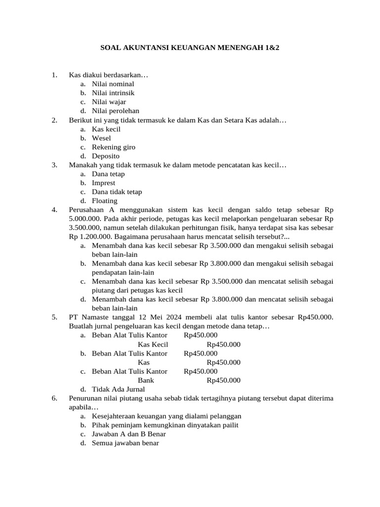 SOAL AKUNTANSI KEUANGAN MENENGAH | PDF