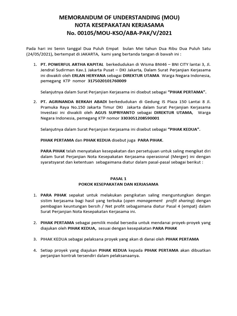 MOU KSO ABA-PAK (1) | PDF