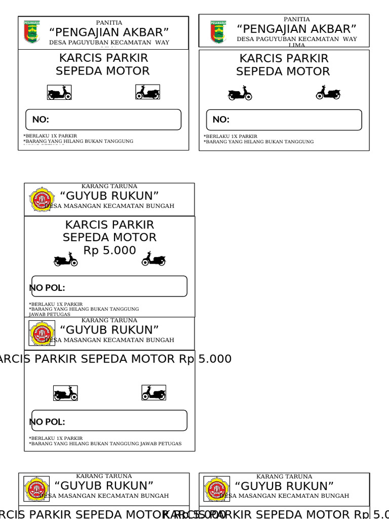 Format Karcis Parkir | PDF
