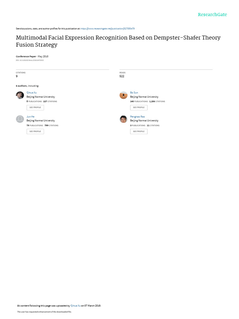 Multimodal Facial Expression Recognition Based On Dempster-Shafer Theory Fusion Strategy | PDF