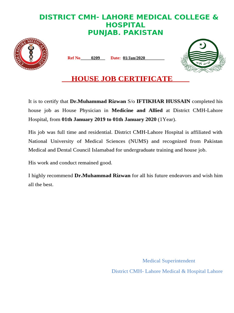 Housing Job Certficate | PDF