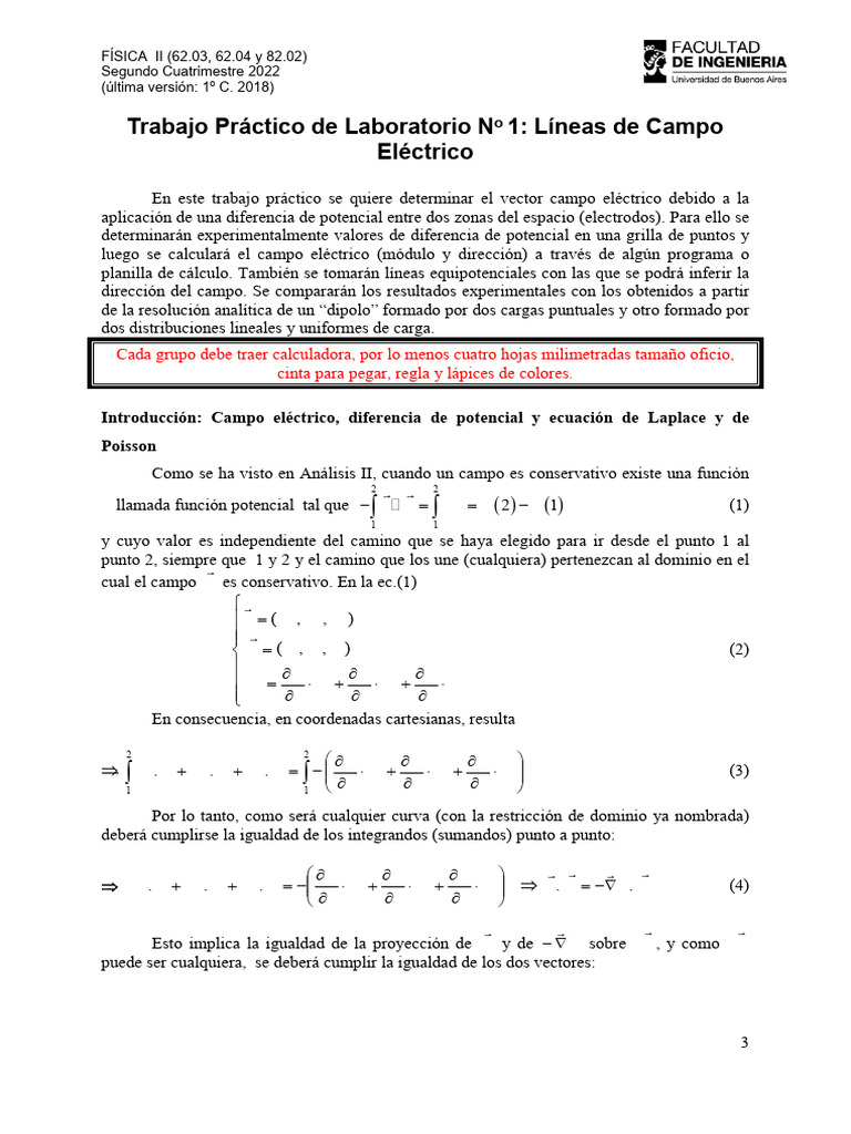 Trabajos de Laboratorio 2C 2022 | PDF | Campo eléctrico | Ecuaciones