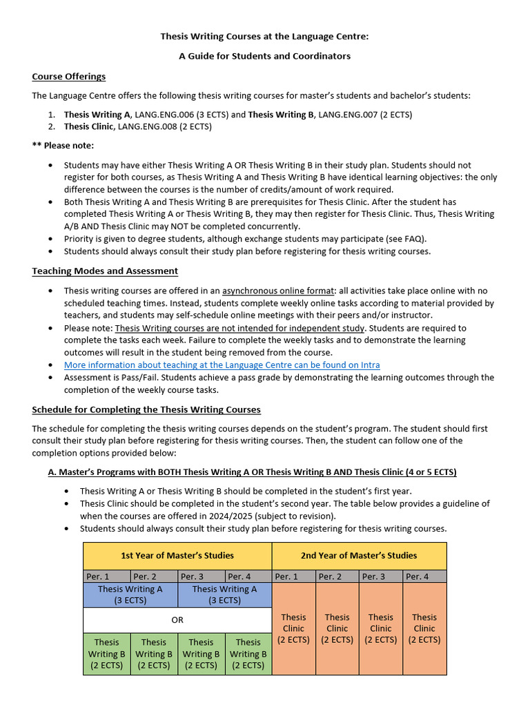 Thesis Writing Courses at The Language Centre 2024 - 5 | PDF