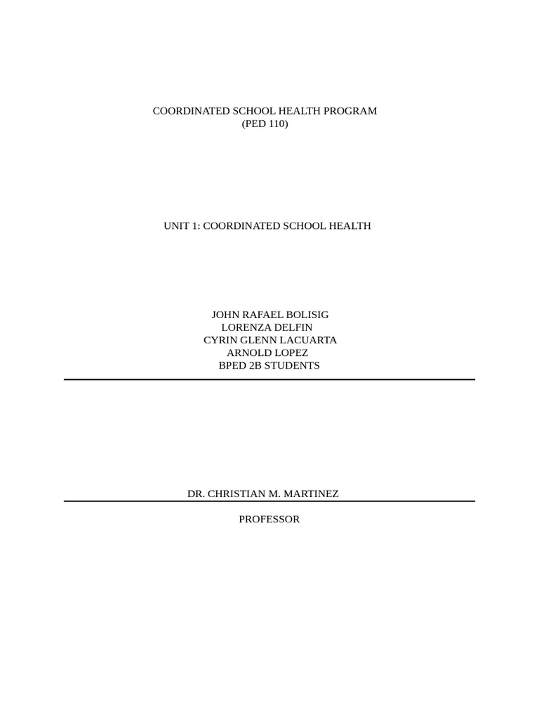 Unit 1 - Coordinated School Health Program | PDF