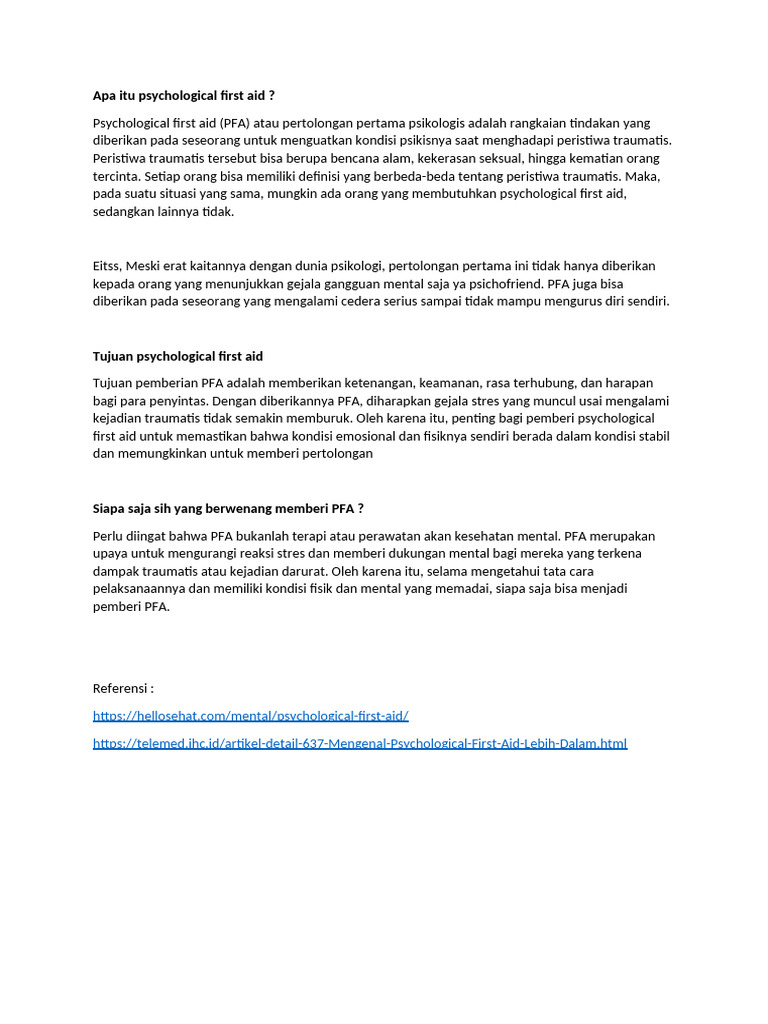 Apa Itu Psychological First Aid | PDF