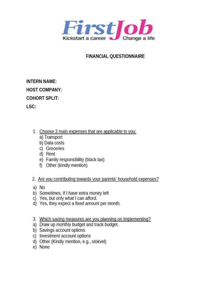 Financial Questionnaire | PDF