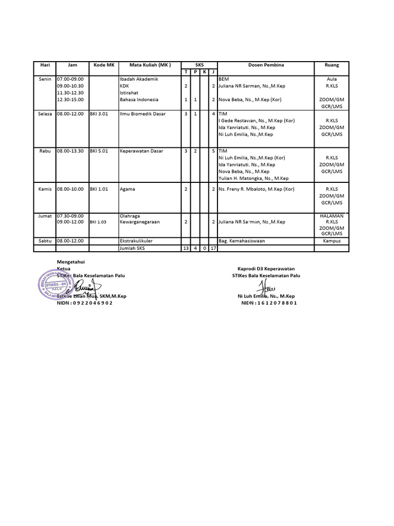 Jadwal Mata Kuliah Bayangan PBK 1B 7-19 Okt | PDF