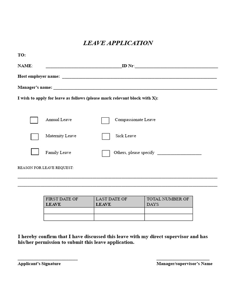 Leave Application Form PDF | PDF