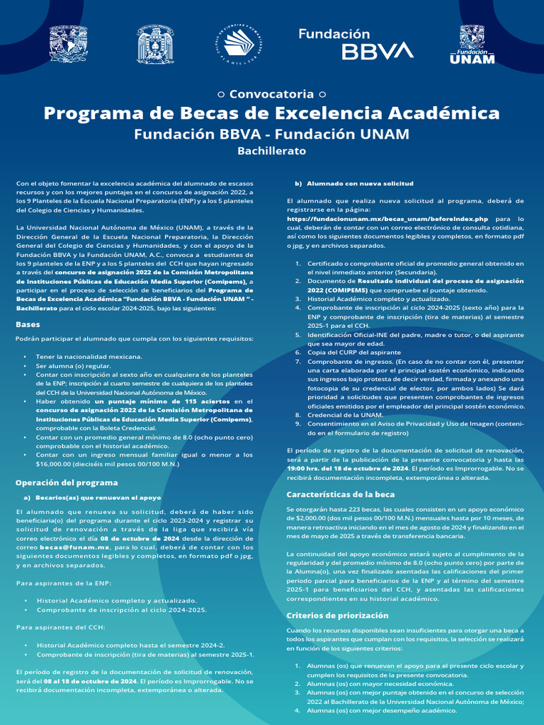 convocatoriaBBVA_FUNAM_2024_2025 FINAL | PDF