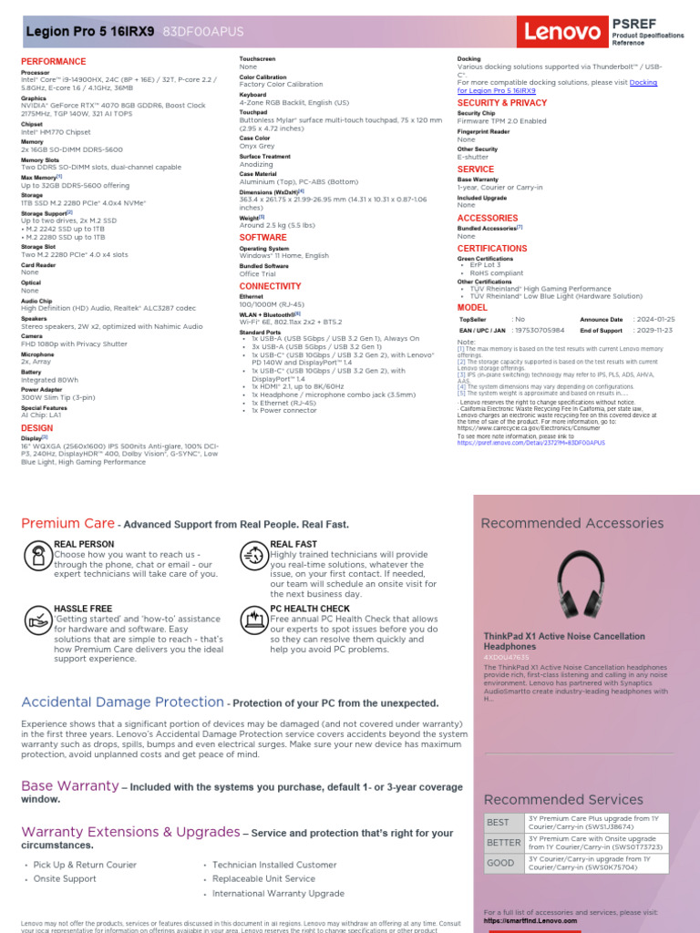 Legion - Pro - 5 - 16IRX9 - 83DF00APUS RTX 4070 | PDF