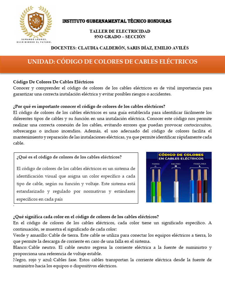 Código de Colores de Cables Eléctricos | PDF | Cableado eléctrico ...