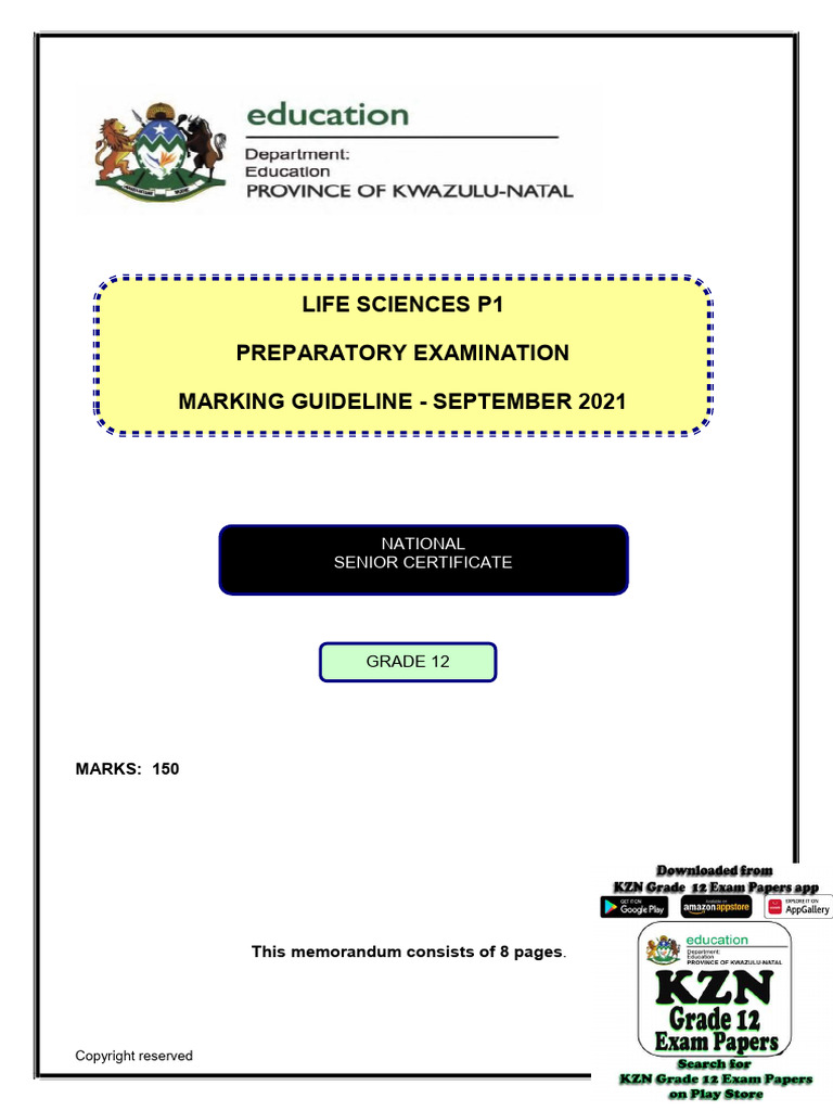 Life Sciences NSC P1 Memo Sept 2021 | PDF
