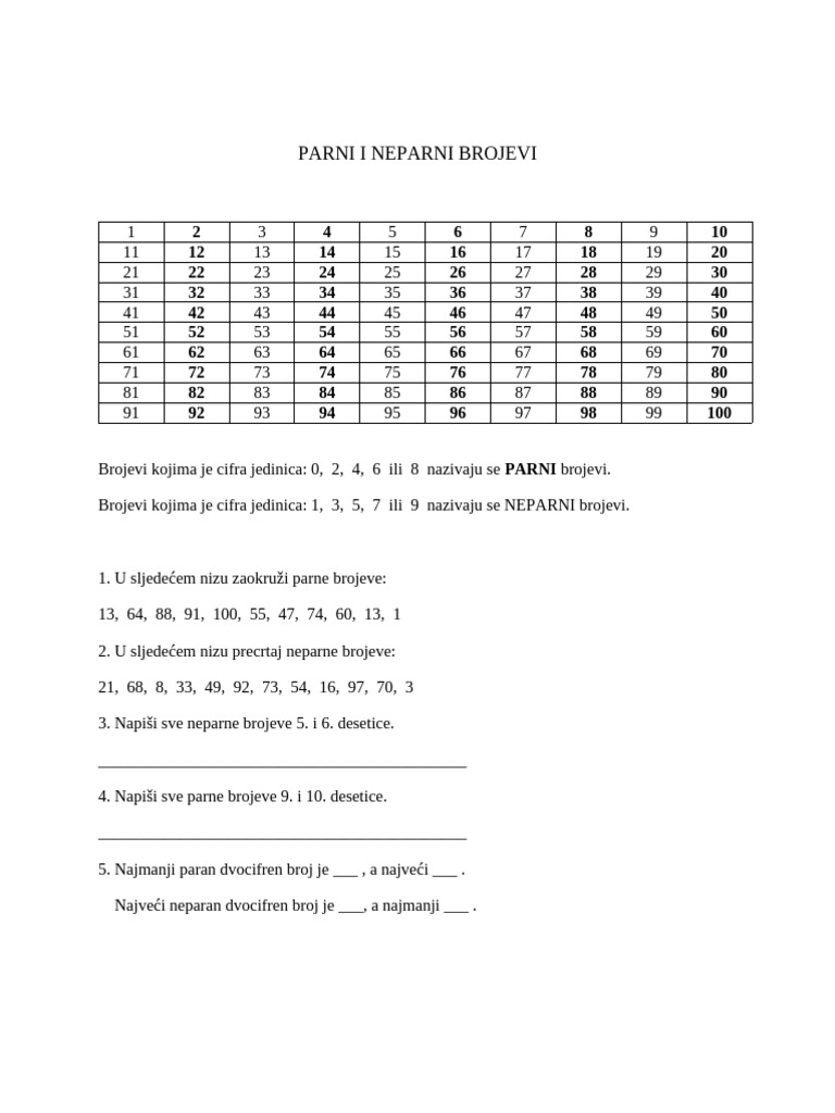 Parni I Neparni Brojevi | PDF