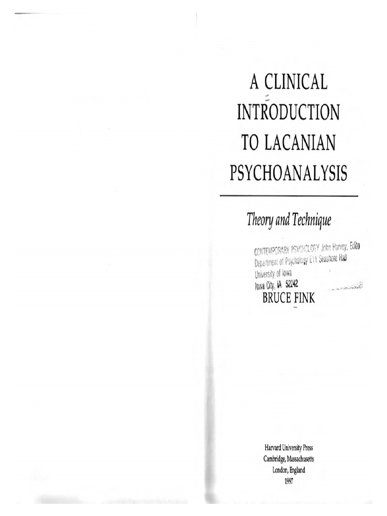 A Clinical Introduction To Lacanian Psychoanalysis Theory and Technique ...
