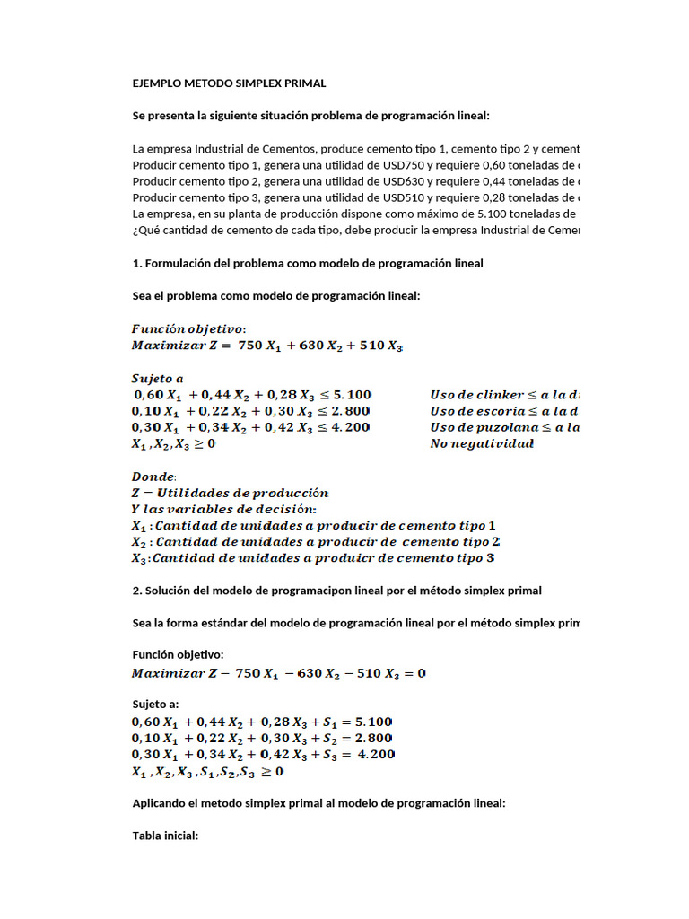 Metodo Simplex Primal - Tarea 1 | PDF | Programación lineal | Ciencia y matemáticas