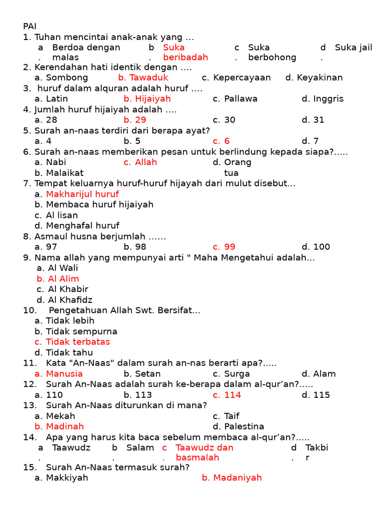 latihan soal PAI & PKN | PDF
