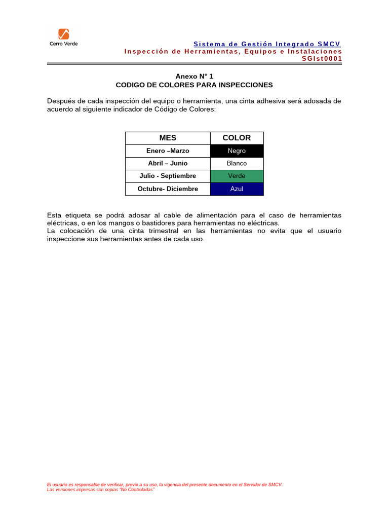 Anexo 1 - Codigo de Colores para Inspecciขn Feb22 | PDF