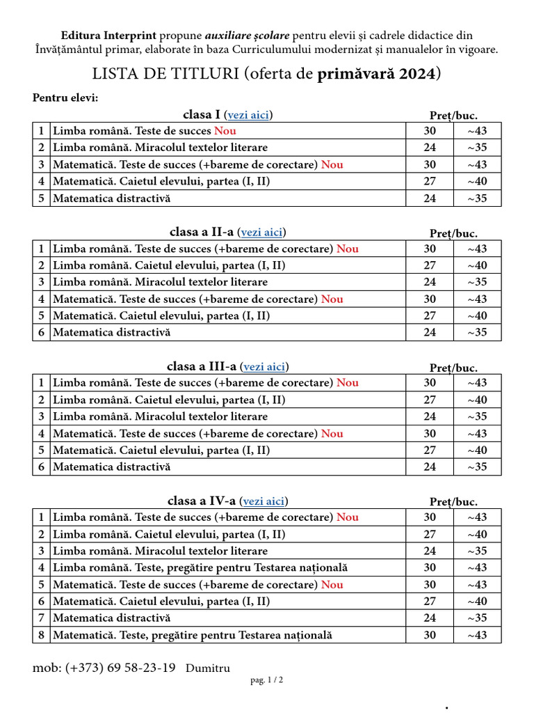 Lista 01.04.2024 (Primăvara) | PDF