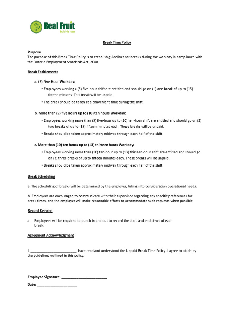 Break Time Policy | PDF