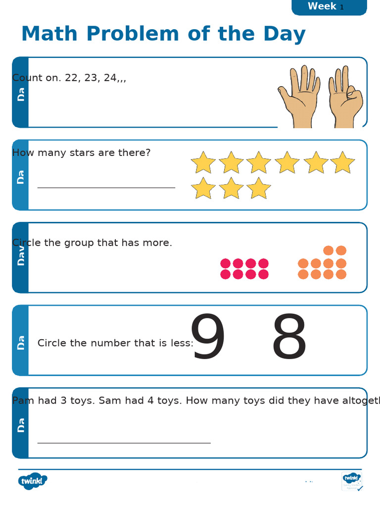 Math Problem of The Day November: Count On. 22, 23, 24 | PDF