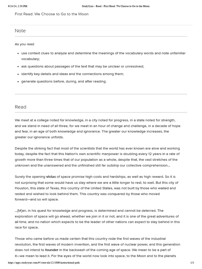 JFK's Vision: We Choose to Go to the Moon | PDF | Outer Space | Young Adult