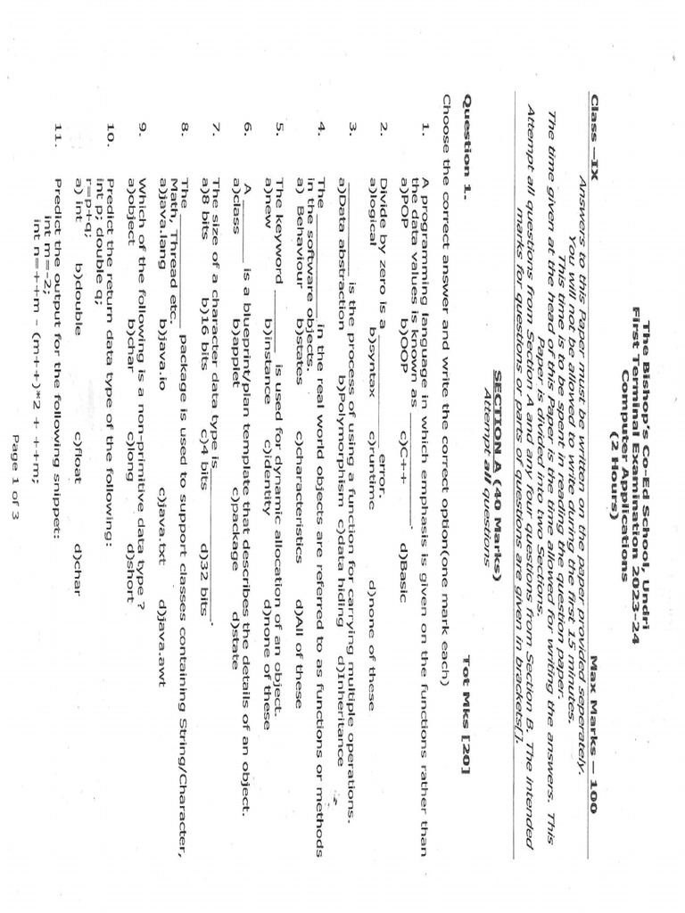 First Terminal Exam Computer Applications-Section A | PDF