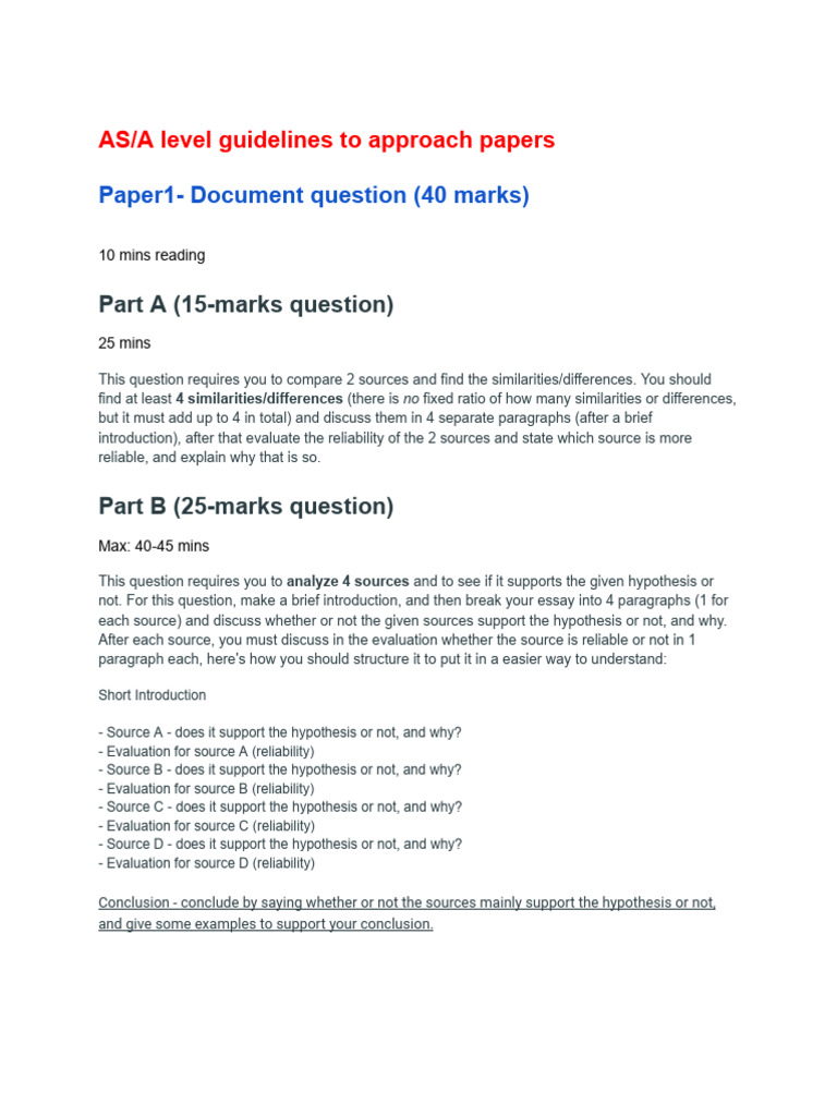 AS A Level Guidelines To Approach Papers | PDF