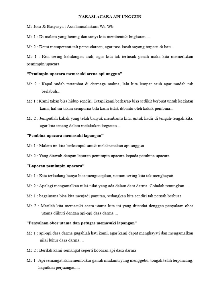 Narasi Acara Api Unggun Sdit Almaka | PDF