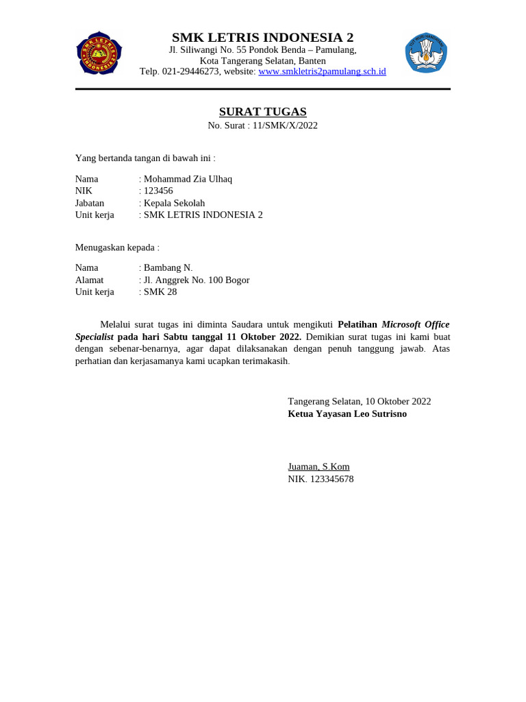 Format Surat Tugas | PDF
