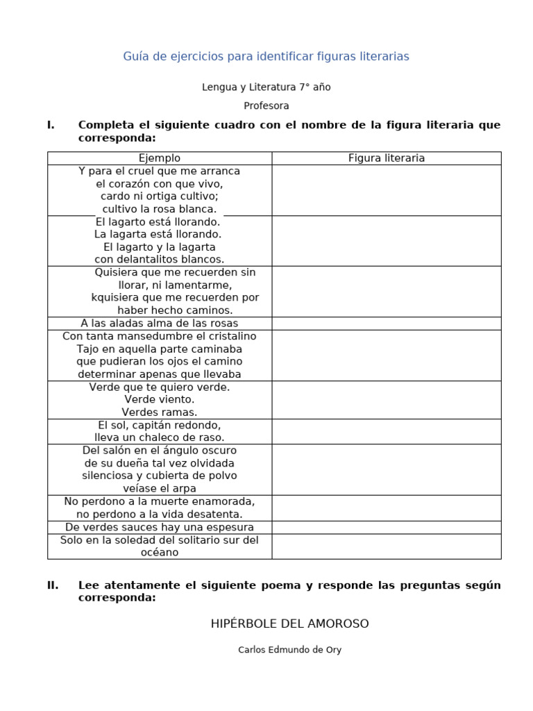 Guía de ejercicios para identificar figuras literarias | PDF
