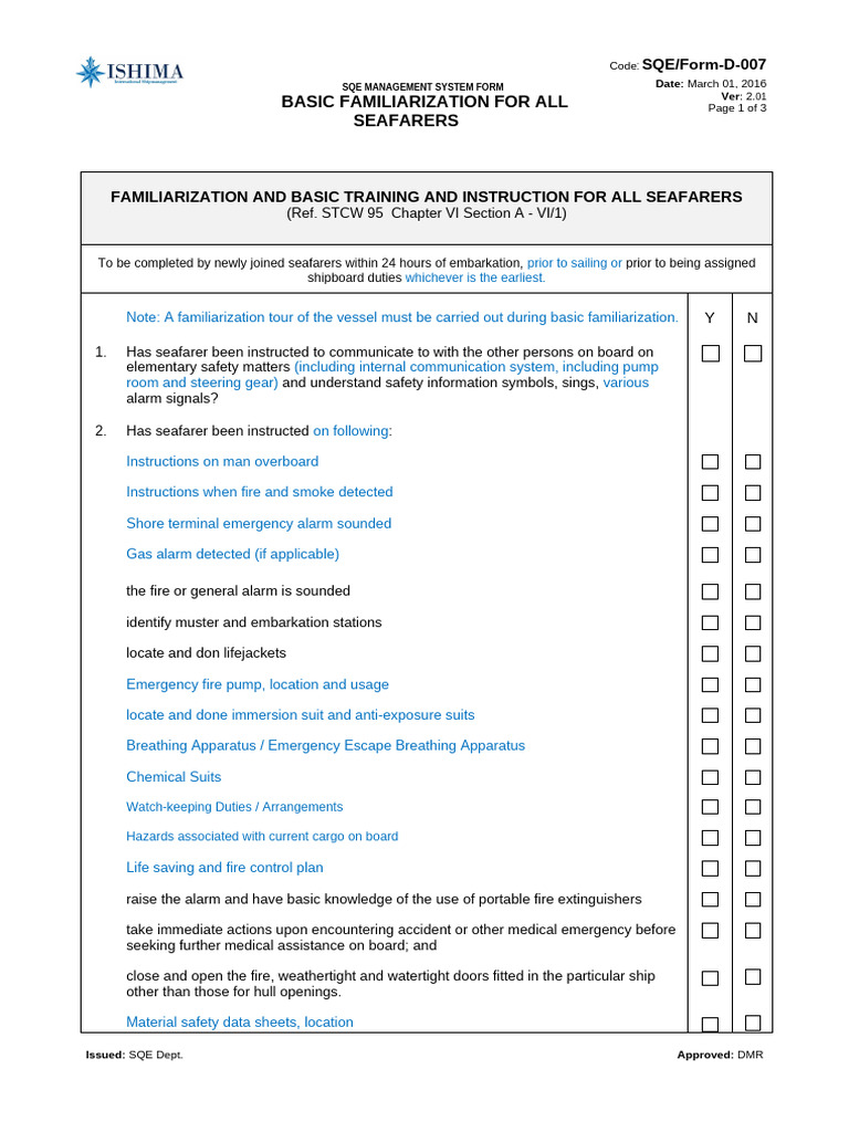D-007 Basic Familiarization For All Seafarers Ver2-01 | PDF