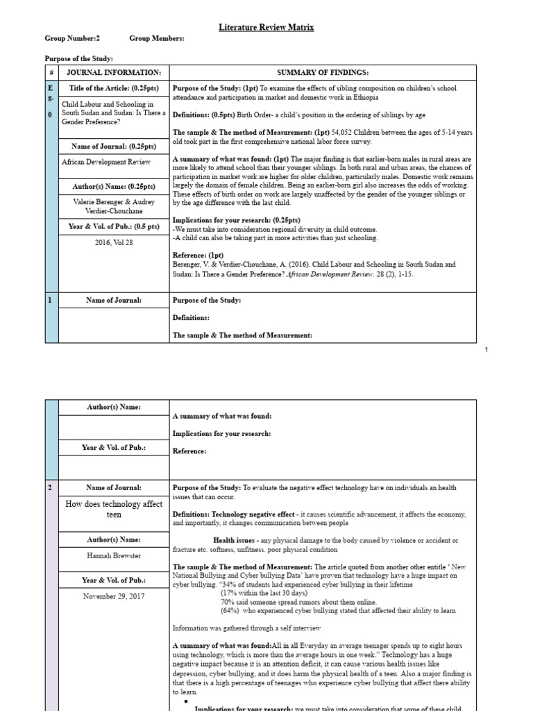 Rsch2014 - Proposal Package - Lit Review Matrix PDF | PDF ...