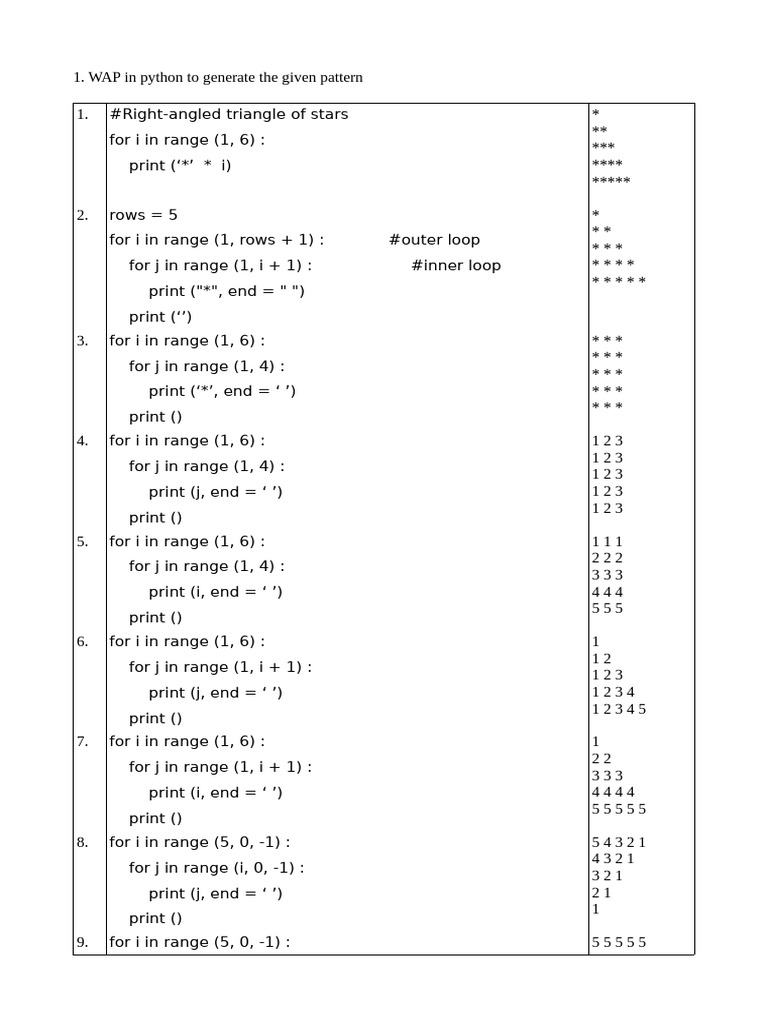 Patterns and Series - Python Program List | PDF
