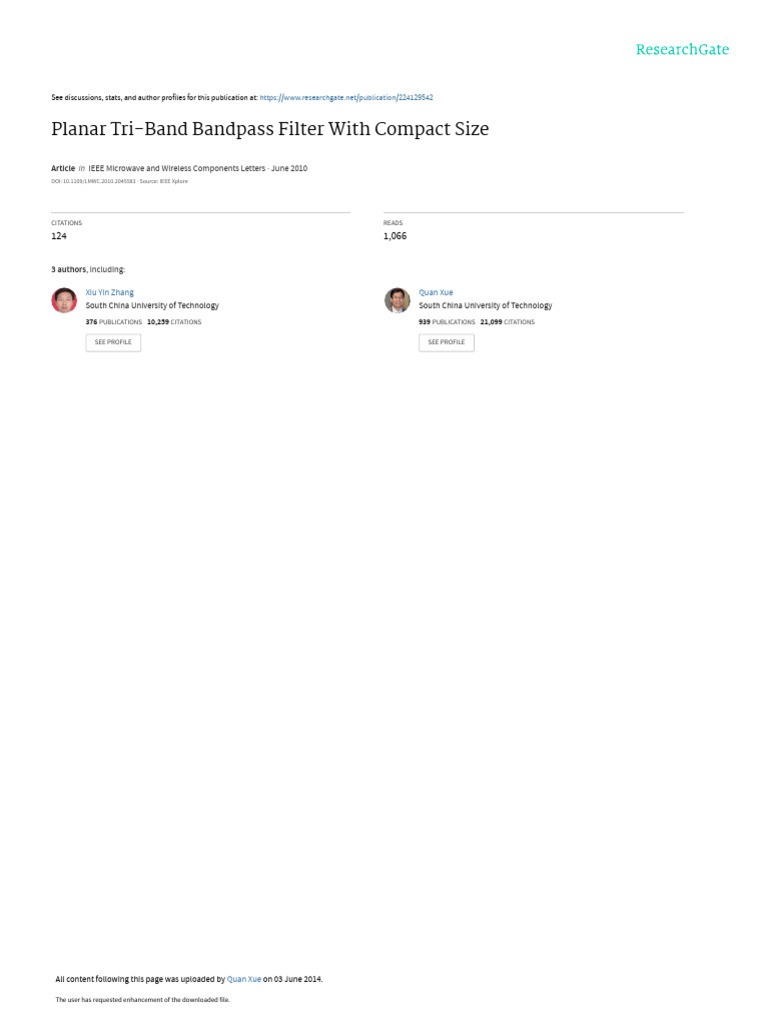 Planar Tri-Band Bandpass Filter With Compact Size | PDF