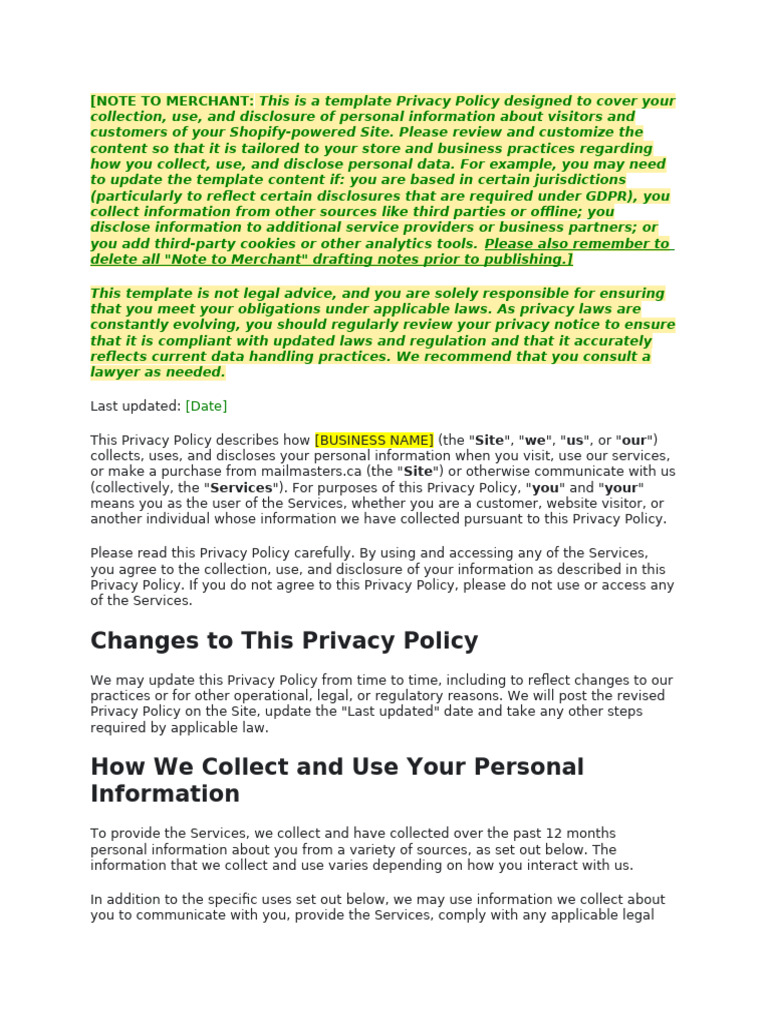 Privacy Policy Template | PDF
