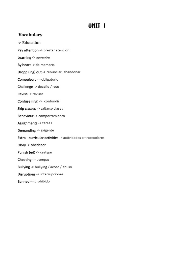 Vocabulary Unit 1 and 2 | PDF