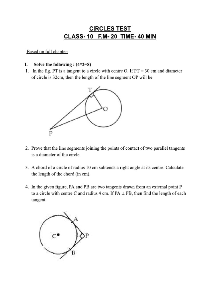 Circles Test - 1 | PDF